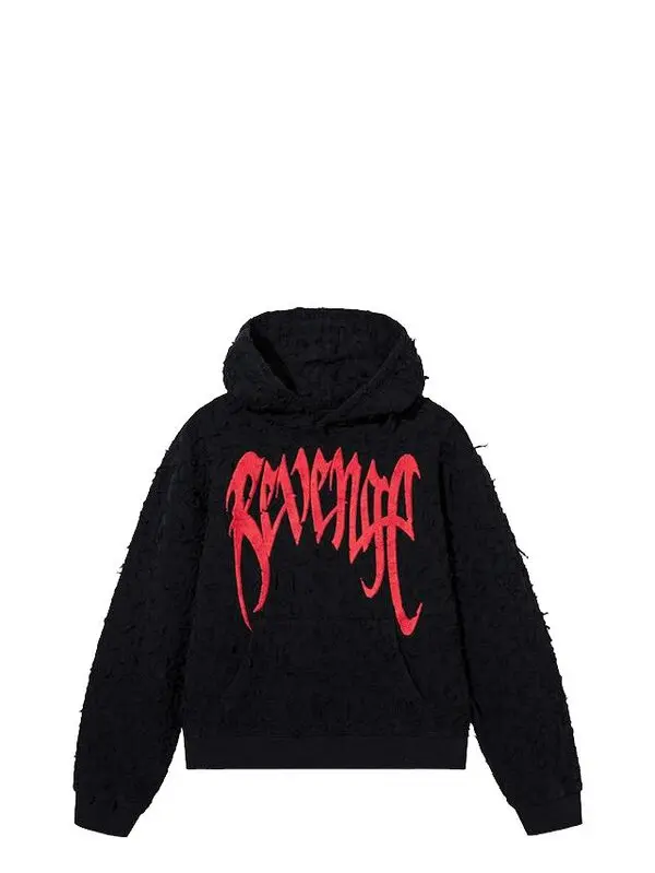 REVENGE Thrashed Boro Arch Logo Hoodie - Black/red