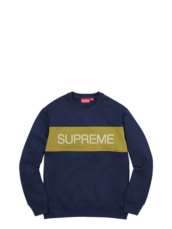 Supreme Zig Zag Stitch Panel Crewneck Sweatshirt - Navy Blue