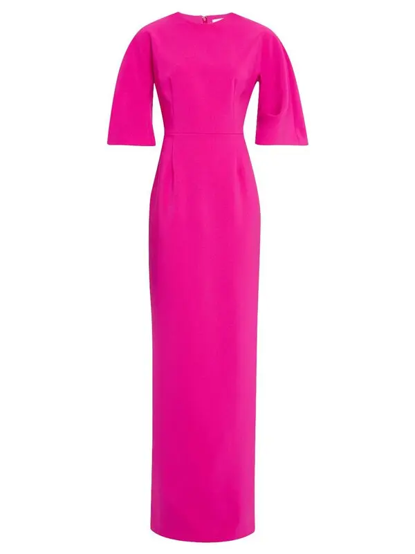 Rickie Freeman For Teri Jon Elbow-sleeve Crepe Column Gown - Hot Pink