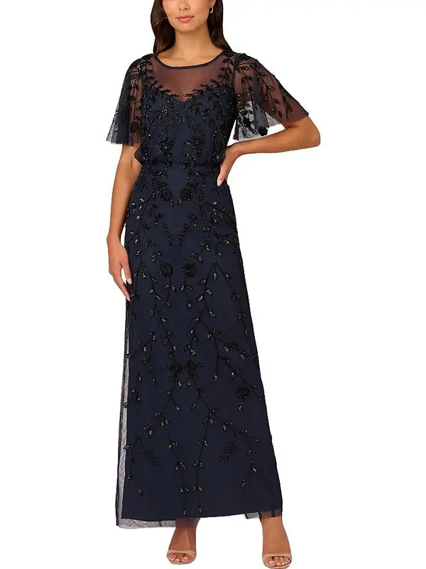 Adrianna Papell Size Beaded Blouson Dress - Navy/black