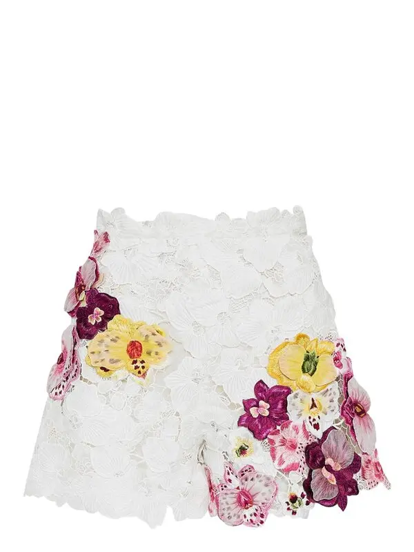 Oscar De La Renta Orchid Embroidered Guipure Shorts - White