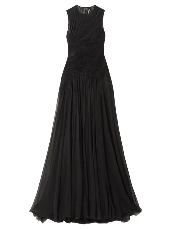 Valentino Garavani Ruched Pleated Silk-chiffon Gown - Black