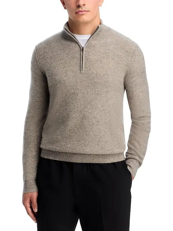 Vince Thermal Quarter Zip Polo Sweater - Heather Mouse