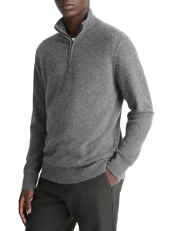 Vince Thermal Quarter Zip Polo Sweater - Medium Heather Gray