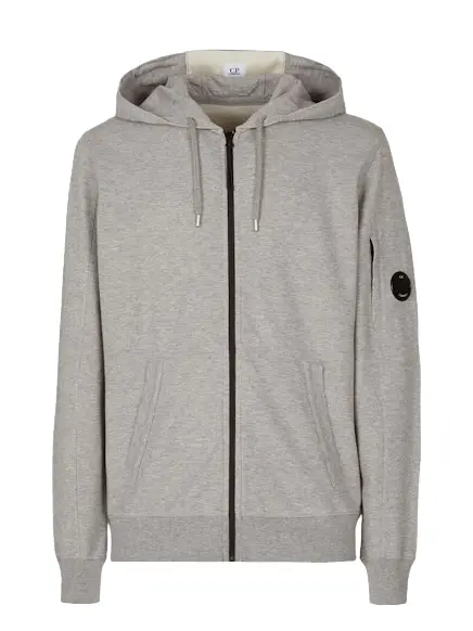 C.P. COMPANY Light Fleece Zipped Hoodie - Grey Melange