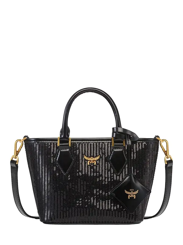 Mcm Sequin Embellished Lamb Leather Shopper - Black