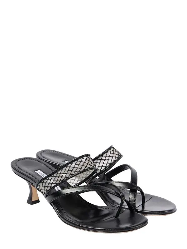 Manolo Blahnik Sulna 50 Leather Mules - Black