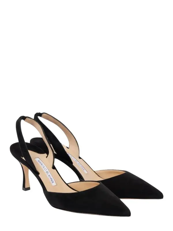 Manolo Blahnik Carolyne 70 Suede Slingback Pumps - Black