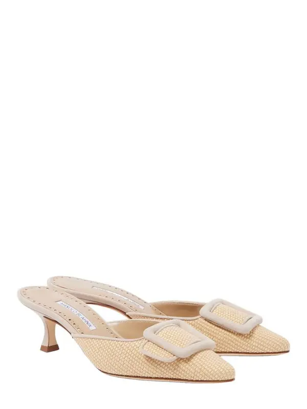 Manolo Blahnik Maysale 50 Raffia Mules - Beige