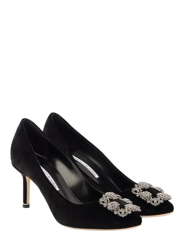 Manolo Blahnik Hangisi 70 Embellished Velvet Pumps - Black