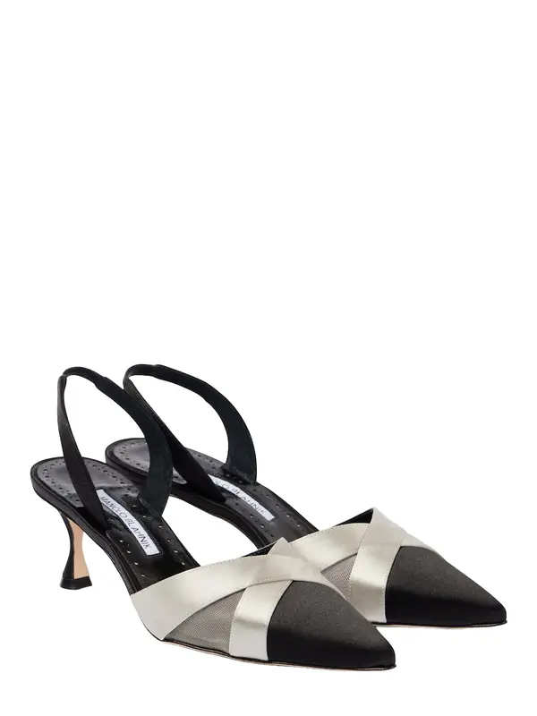 Manolo Blahnik Oyounasli 50 Satin Slingback Pumps - Black