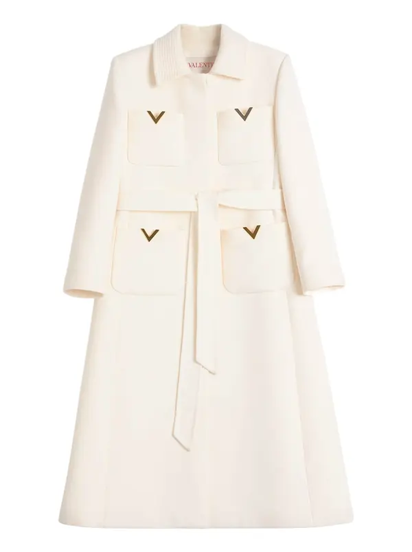 Valentino Garavani V Logo Wool Coat - Ivory