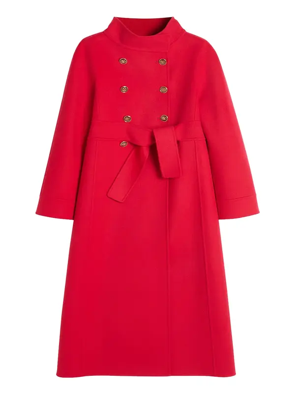 Valentino Garavani High-neck Belted Wool Cashmere Coat - Dark Red