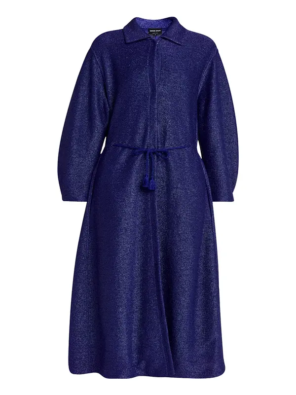 Giorgio Armani Drawstring Maxi Coat - Solid Medium Blue