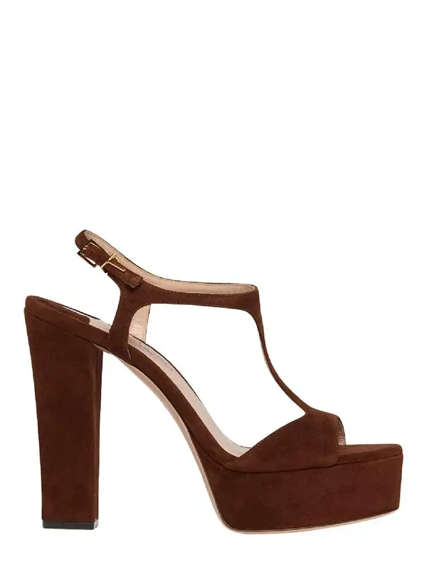 TOM FORD Suede Platform T-strap Sandals - Dark Whiskey