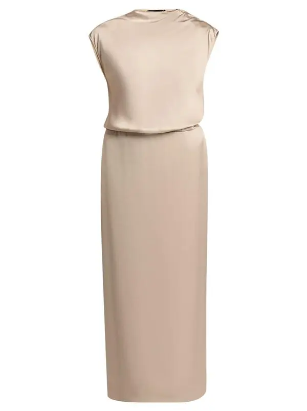 Giorgio Armani Long Double Satin Cowl-neck Dress - Biege