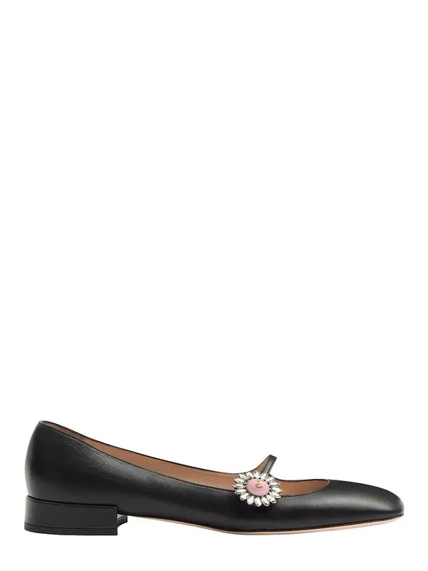 Valentino Garavani Mary Jane Ballerina Flats - Black/crystal/rosa