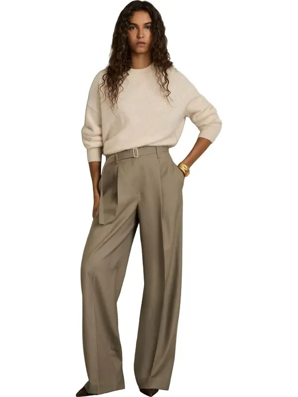 REISS Clara Wool Wide-leg Trousers - Neutral