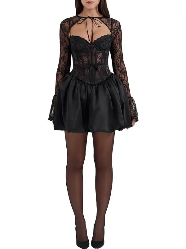 House Of Cb Lace Bolero And Corset Mini Dress Set - Black