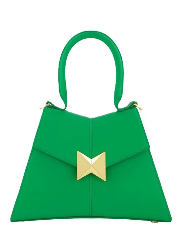 Mac Duggal Small Leather Handbag With Angular Gold Hardware - Spring Green