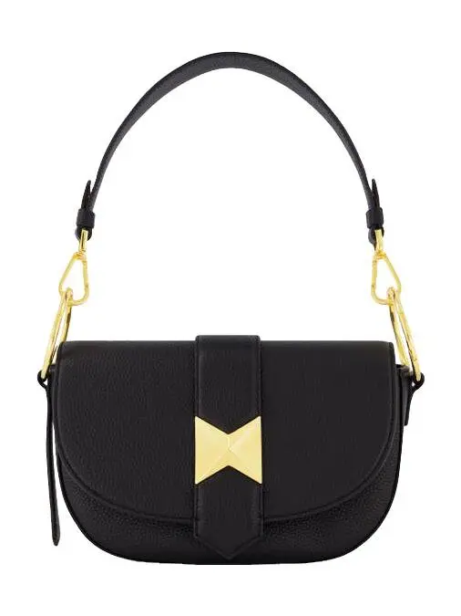Mac Duggal Grain Leather Saddle Bag With Gold Hardware - Black