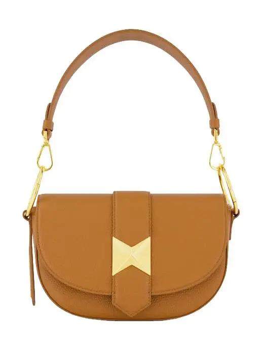 Mac Duggal Grain Leather Saddle Bag With Gold Hardware - Toffee