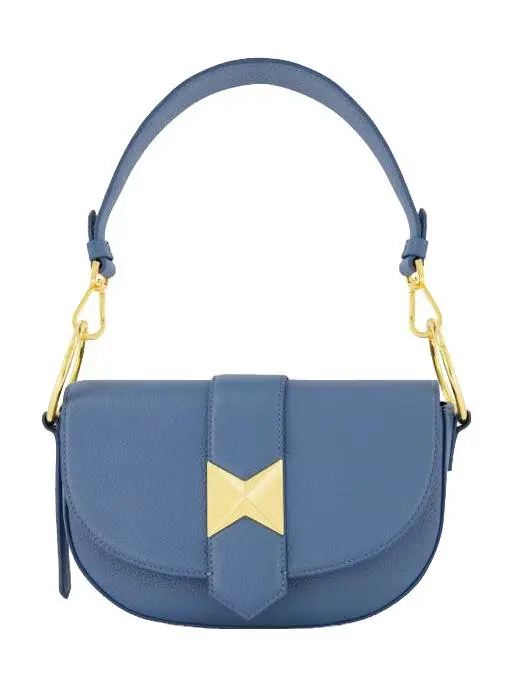 Mac Duggal Grain Leather Saddle Bag With Gold Hardware - Twilight