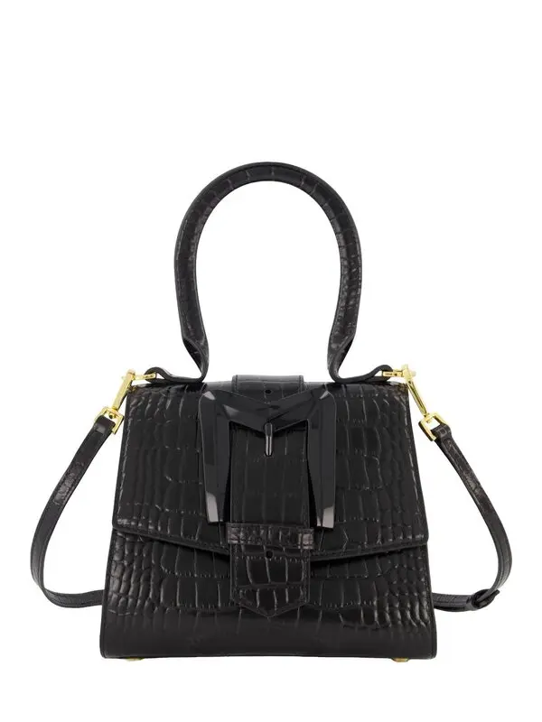 Mac Duggal Croc-effect Mini Handbag With Buckle Detail - Black