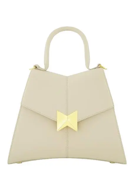 Mac Duggal Angular Leather Handbag With Gold Plated Hardware - Ecru