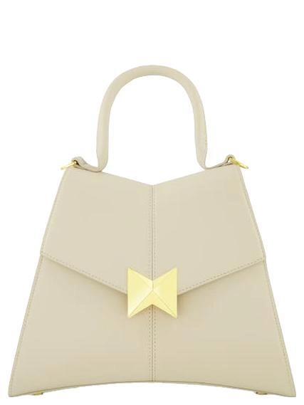 Mac Duggal Angular Leather Handbag With Gold Plated Hardware - Ecru
