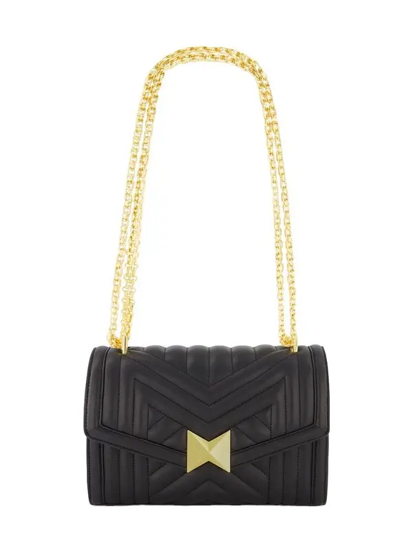 Mac Duggal Quilted Napa Leather Handbag With Gold Chain - Black