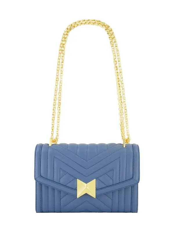Mac Duggal Quilted Napa Leather Handbag With Gold Chain - Twilight