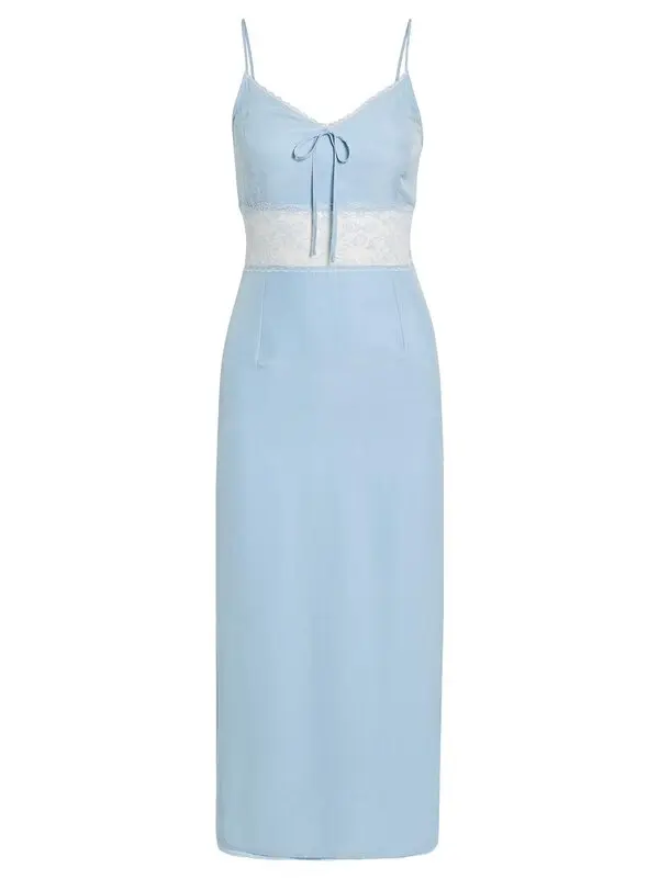 HVN Chrissy Corded Lace-paneled Silk-crepe Midi Dress - Light Blue