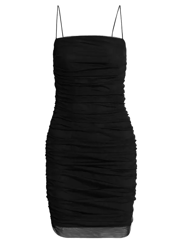 Alice + Olivia Cruz Ruched Tulle Mini Dress - Black