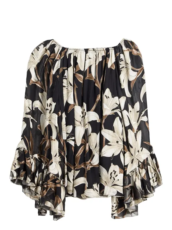 Alice + Olivia Floral-print Satin Blouse - Black