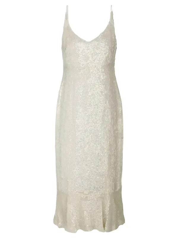 Saloni Sequined Georgette Midi Dress - Ivory