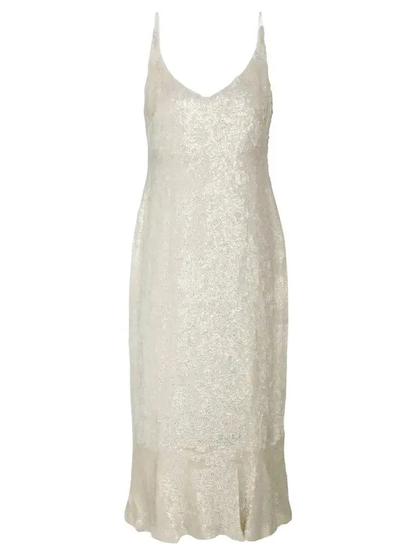 Saloni Sequined Georgette Midi Dress - Ivory