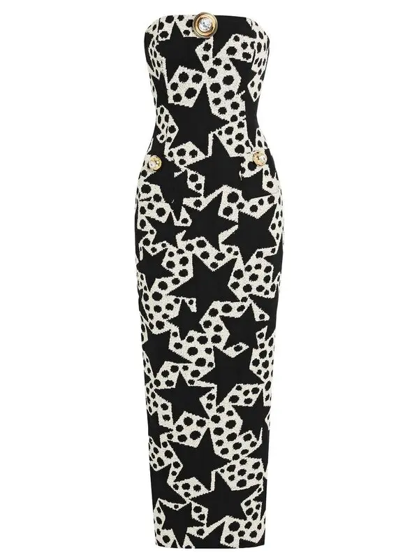 AREA Strapless Embellished Cotton-blend Jacquard Maxi Dress - Black