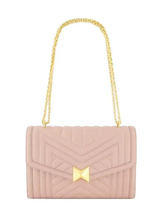 Mac Duggal Gold Plated Hardware Quilted Napa Leather Handbag - Rose