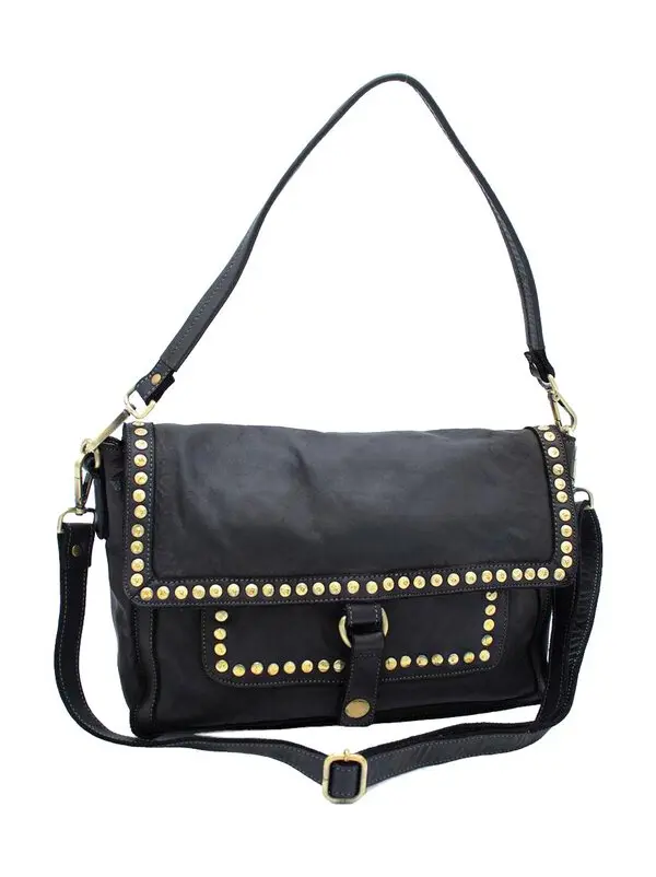 BOLSA NOVA Emily Studded Leather Shoulder Bag - Black