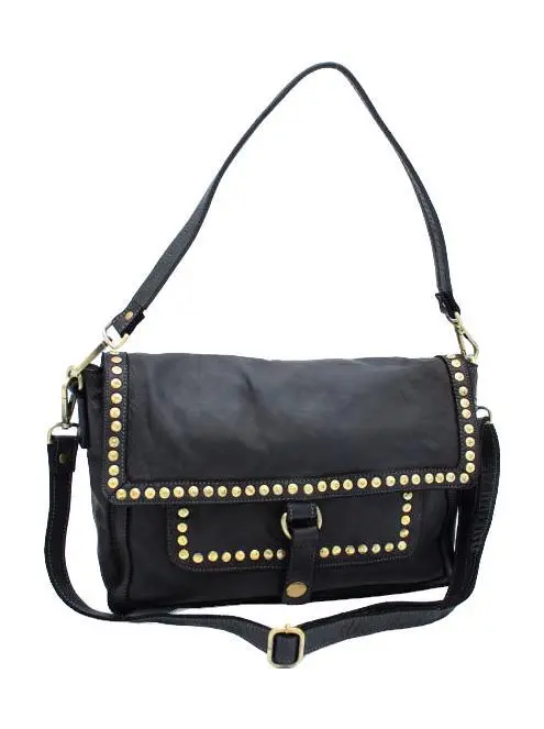 BOLSA NOVA Emily Studded Leather Shoulder Bag - Black