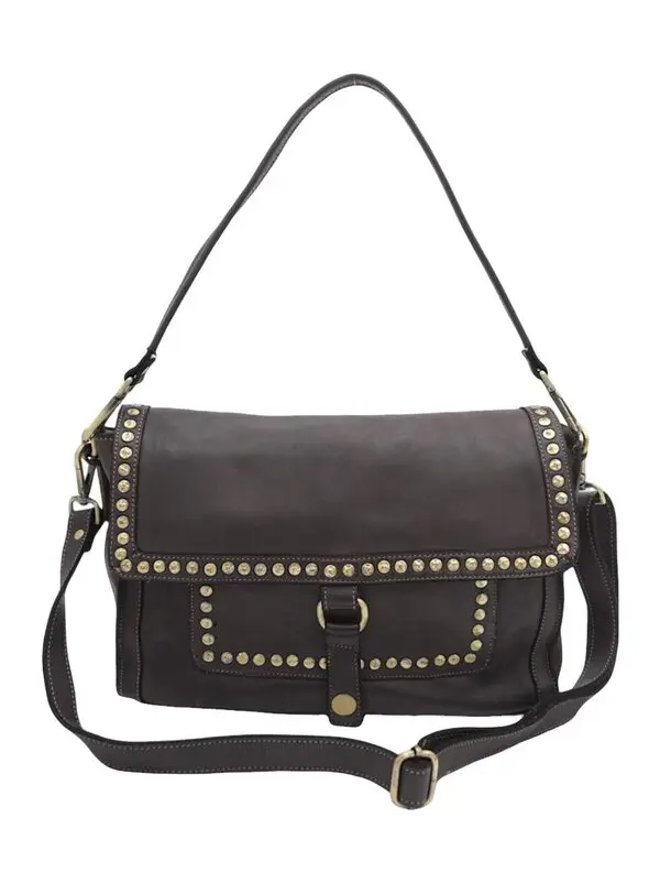 BOLSA NOVA Emily Studded Leather Shoulder Bag - Chocolate