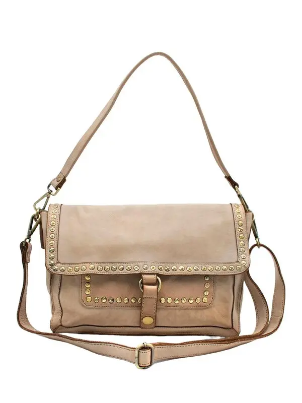 BOLSA NOVA Emily Studded Leather Shoulder Bag - Light Taupe