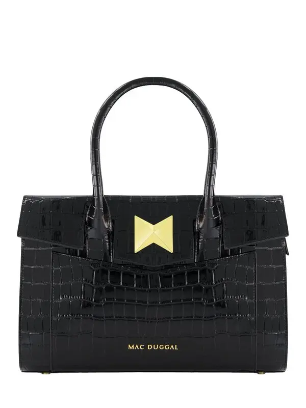 Mac Duggal Crocodile Embossed Leather Tote Bag - Black
