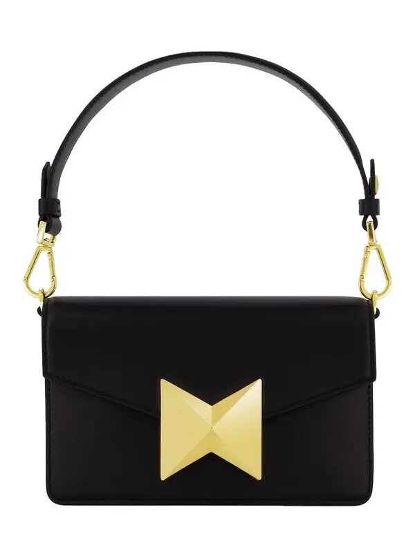 Mac Duggal Leather Shoulder Bag With Gold-plated Hardware - Black