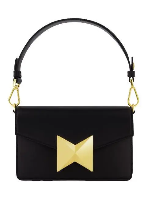 Mac Duggal Classic Leather Gold Plated Hardware Shoulder Bag - Black