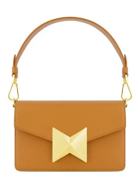 Mac Duggal Classic Leather Gold Plated Hardware Shoulder Bag - Toffee