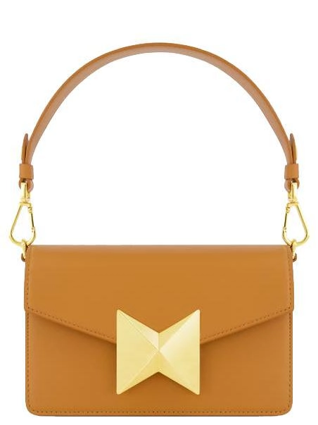 Mac Duggal Classic Leather Gold Plated Hardware Shoulder Bag - Toffee
