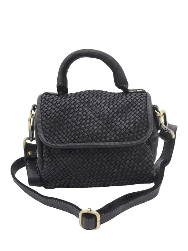 BOLSA NOVA Lily Mini Woven Washed Italian Leather Handbag - Black