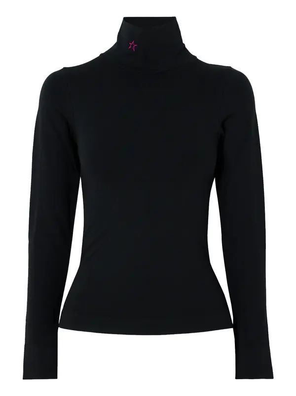 Perfect Moment Ribbed Thermal Turtleneck Top - Black